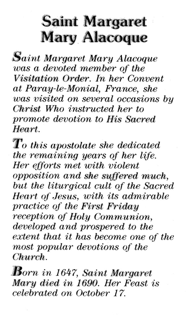 St. Margaret Mary Alacoque A - LAMINATED HOLY CARDS- QUANTITY 25 PRAYE ...