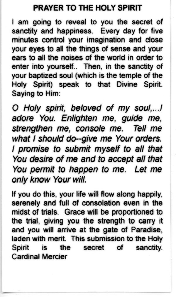 PRAYER TO THE HOLY SPIRIT - LAMINATED HOLY CARDS- QUANTITY 25 CARDS ...