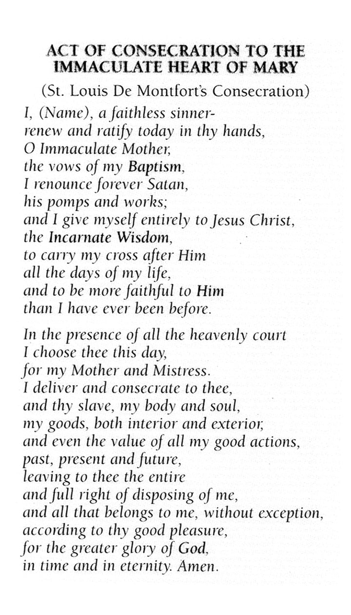 Act of Consecration to IHM A - LAMINATED HOLY CARDS- QUANTITY 25 PRAYE ...