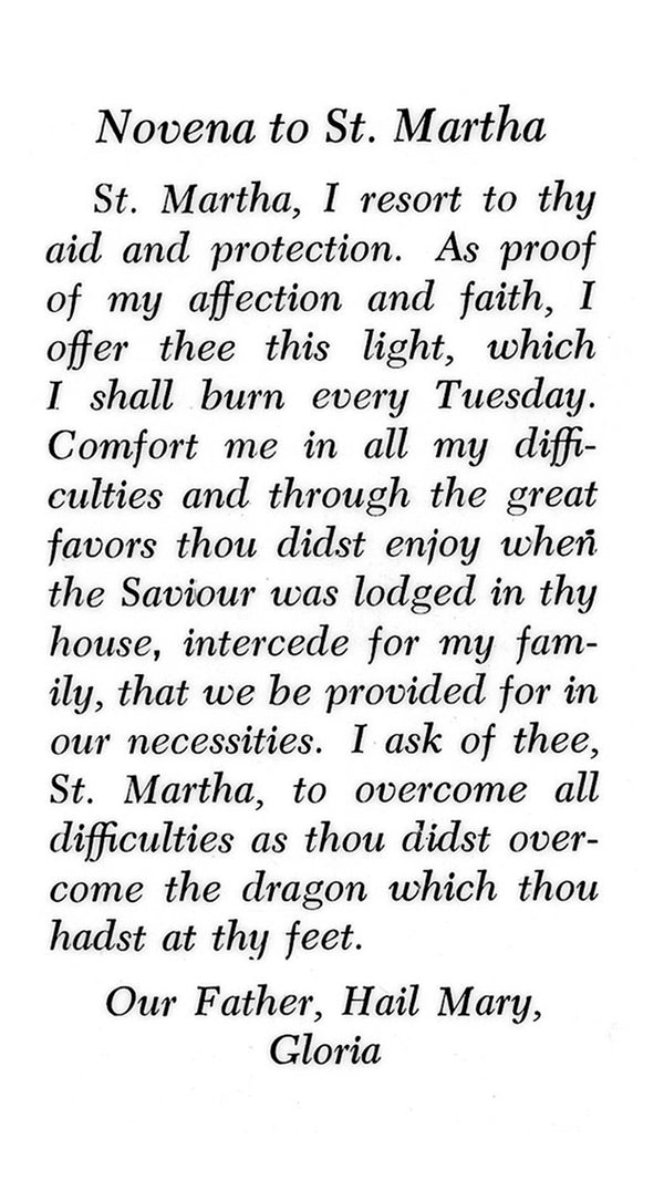 Novena to St. Martha A - LAMINATED HOLY CARDS- QUANTITY 25 PRAYER CARD ...