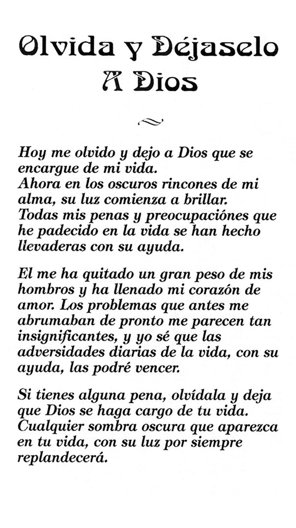 Olvida y Dejaselo a Dios A - LAMINATED HOLY CARDS- QUANTITY 25 PRAYER ...