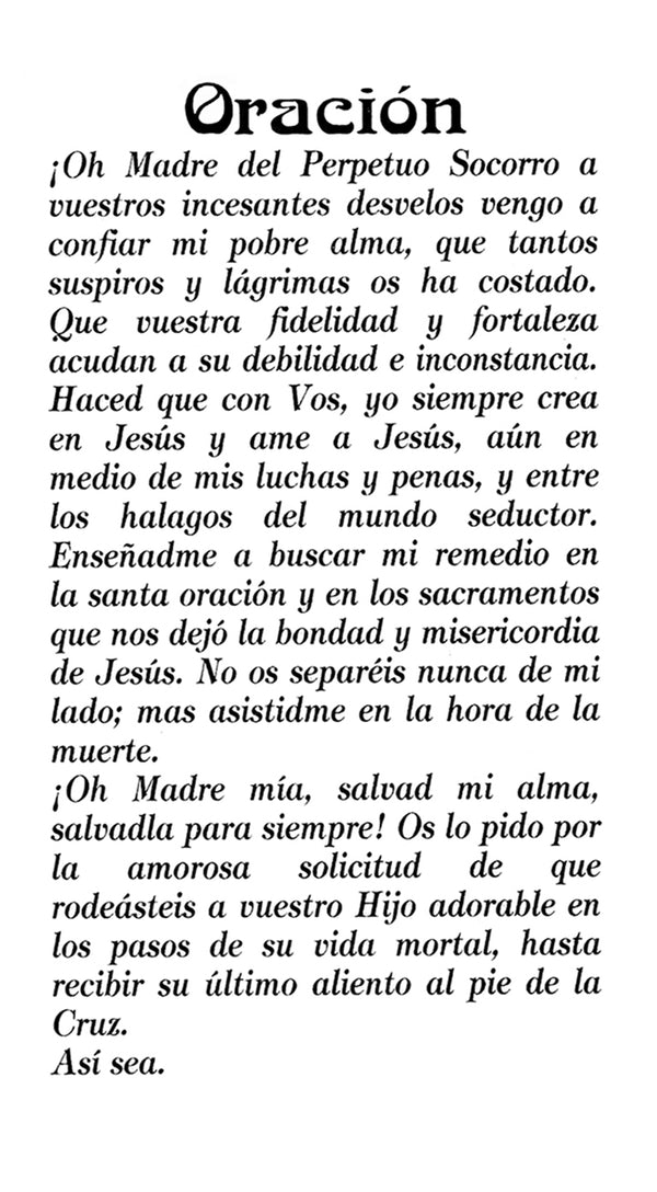 Oracion A Nuestra Senora Del Perpetuo Socorro A Laminated Holy Cards