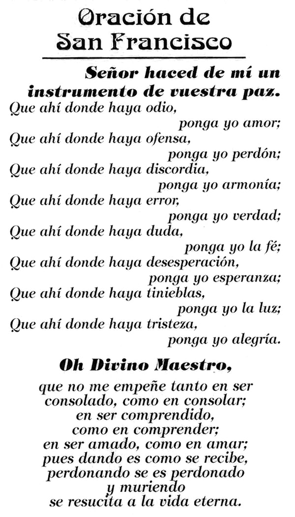 Oracion de San Francisco A - LAMINATED HOLY CARDS- QUANTITY 25 PRAYER ...