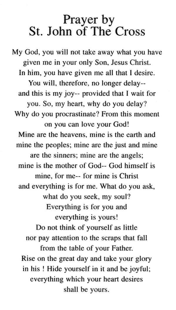 Prayer by St. John of The Cross A - LAMINATED HOLY CARDS- QUANTITY 25 ...