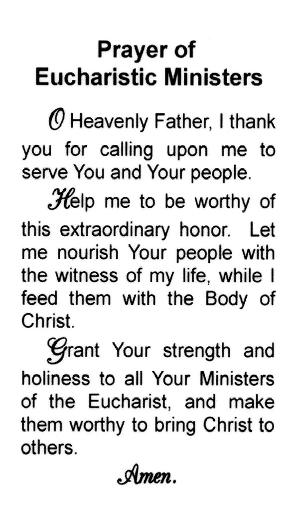 Prayer of Eucharistic Ministers A - LAMINATED HOLY CARDS- QUANTITY 25 ...