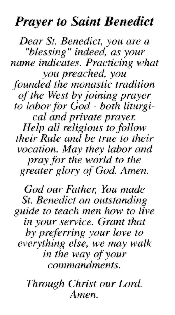 Prayer to St. Benedict A - LAMINATED HOLY CARDS- QUANTITY 25 PRAYER CA ...