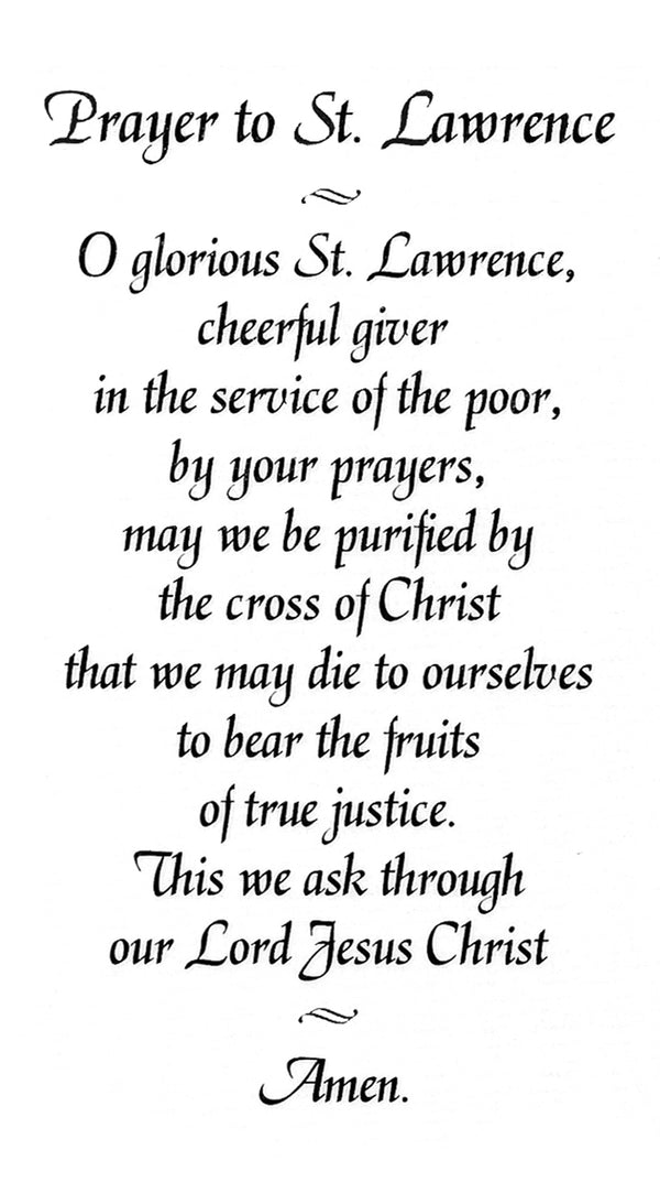 Prayer to St. Lawrence A - LAMINATED HOLY CARDS- QUANTITY 25 PRAYER CA ...