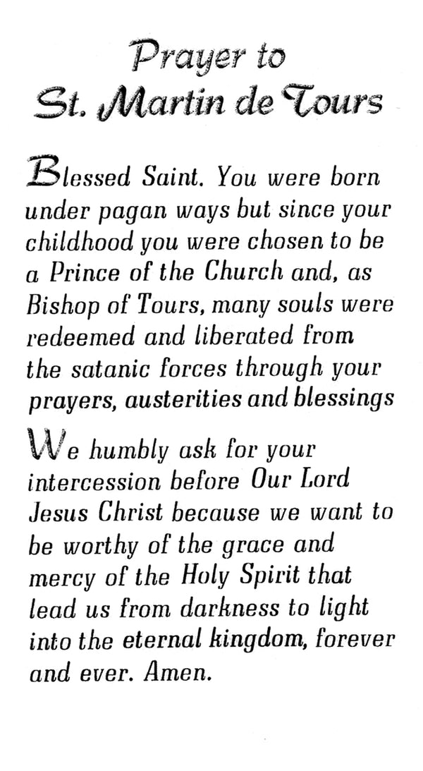 Prayer to St. Martin de Tours A - LAMINATED HOLY CARDS- QUANTITY 25 PR ...