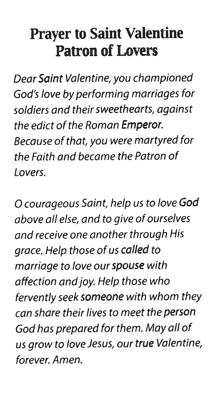 Prayer to St. Valentine A - LAMINATED HOLY CARDS- QUANTITY 25 PRAYER C ...