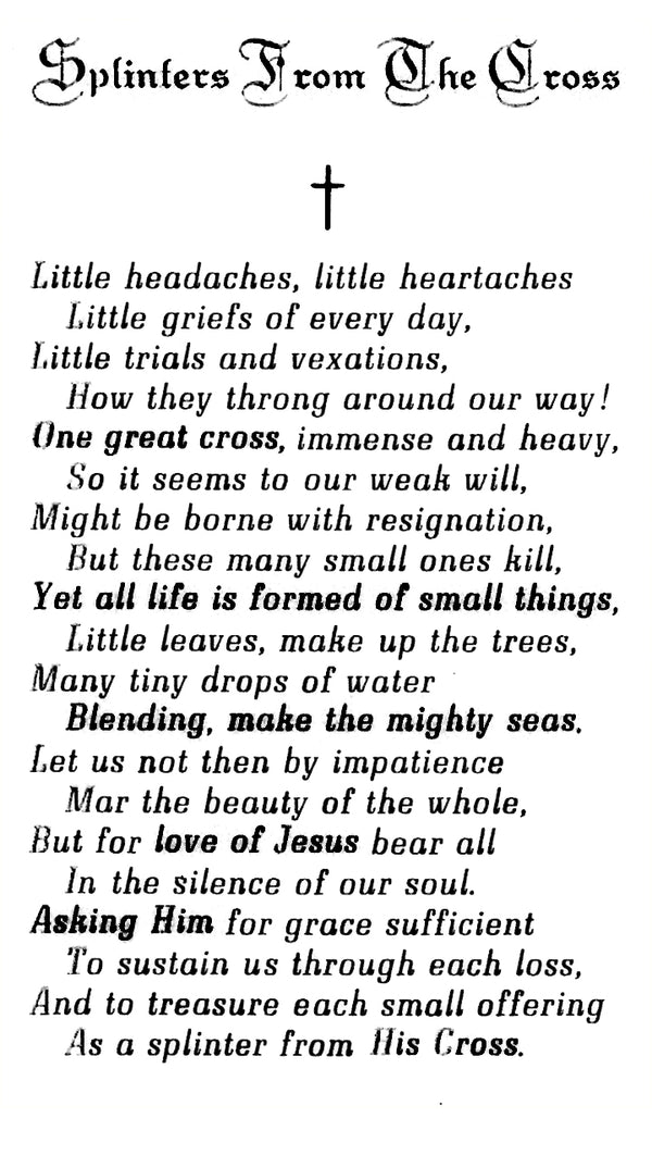 Splinters From the Cross A - LAMINATED HOLY CARDS- QUANTITY 25 PRAYER ...