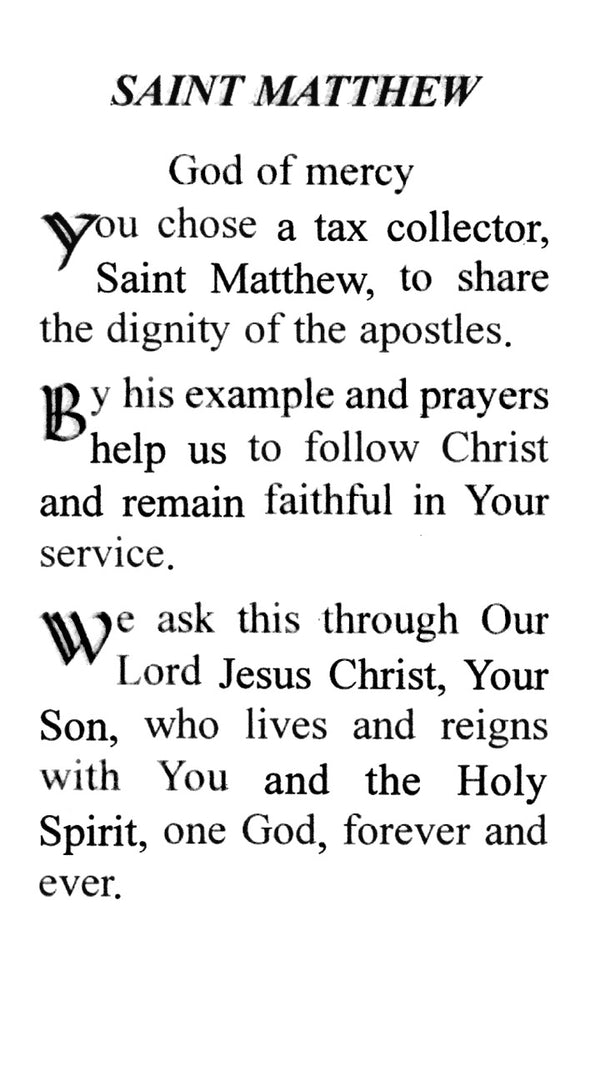 St. Matthew A - LAMINATED HOLY CARDS- QUANTITY 25 PRAYER CARDS ...