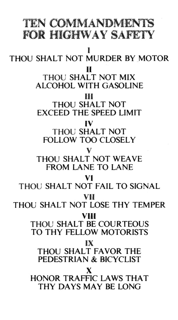 Ten Commandments for Highway Safety A - LAMINATED HOLY CARDS- QUANTITY ...