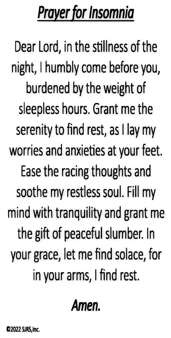 Prayer for Insomnia U - LAMINATED HOLY CARDS- QUANTITY 25 PRAYER CARDS ...