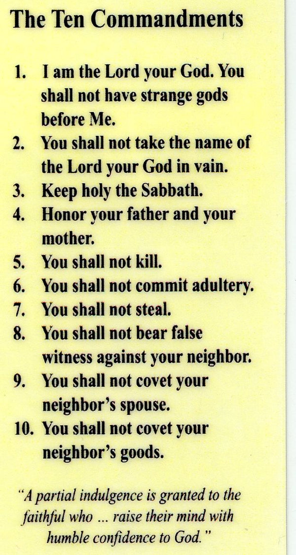 The Ten Commandments U - LAMINATED HOLY CARDS- QUANTITY 25 PRAYER CARD ...