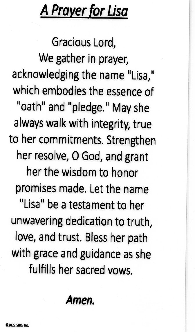 A Prayer for Lisa U - LAMINATED HOLY CARDS- QUANTITY 25 PRAYER CARDS ...