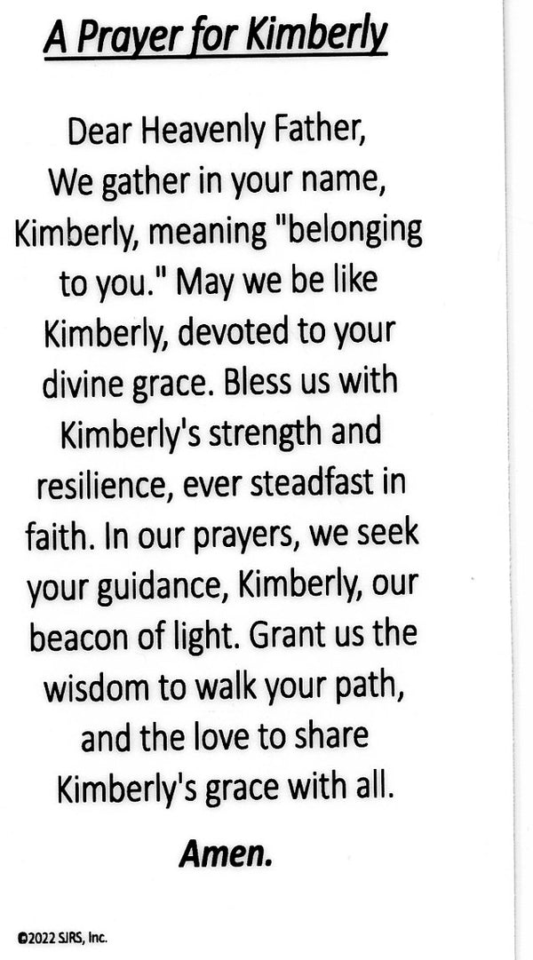 A Prayer for Kimberly U - LAMINATED HOLY CARDS- QUANTITY 25 PRAYER CAR ...