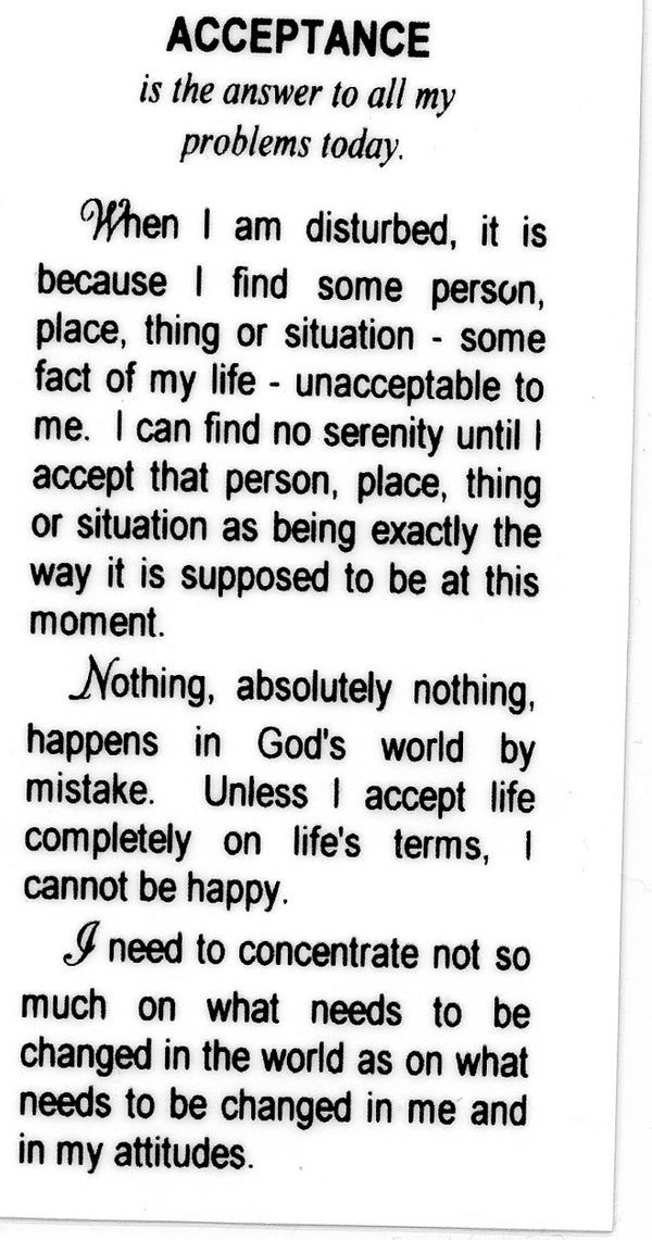 Acceptance Prayer U - LAMINATED HOLY CARDS- QUANTITY 25 PRAYER CARDS ...