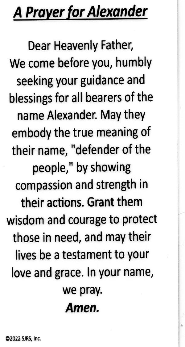 A Prayer for Alexander U - LAMINATED HOLY CARDS- QUANTITY 25 PRAYER CA ...