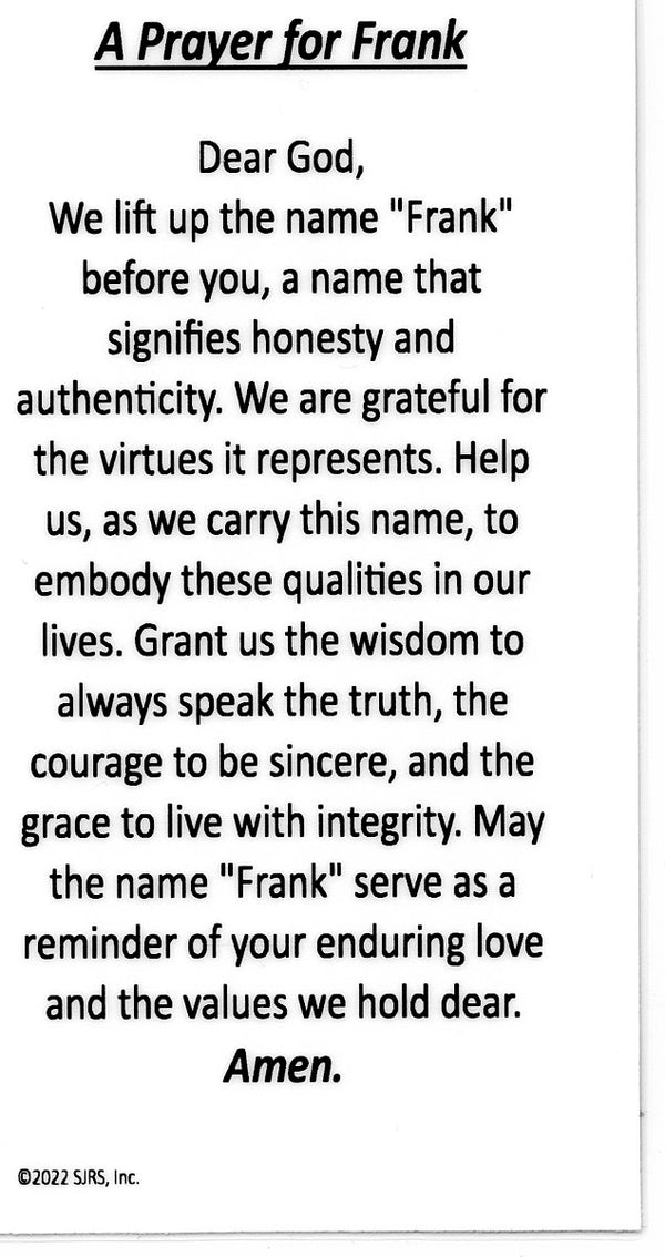 A Prayer for Frank U - LAMINATED HOLY CARDS- QUANTITY 25 PRAYER CARDS ...