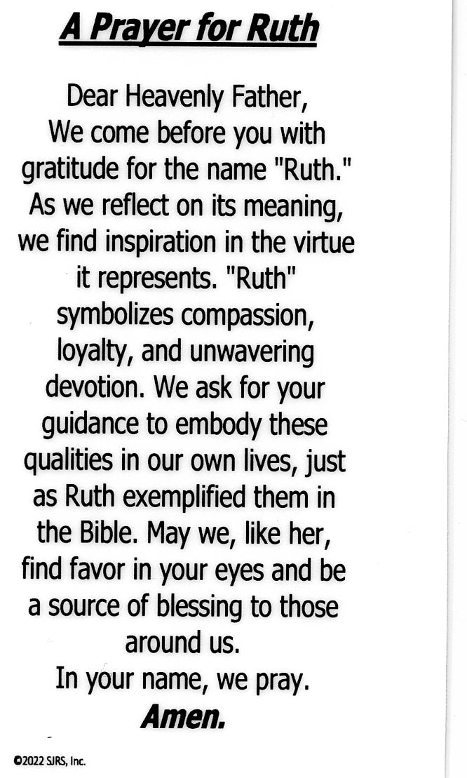 A Prayer for Ruth U - LAMINATED HOLY CARDS- QUANTITY 25 PRAYER CARDS ...