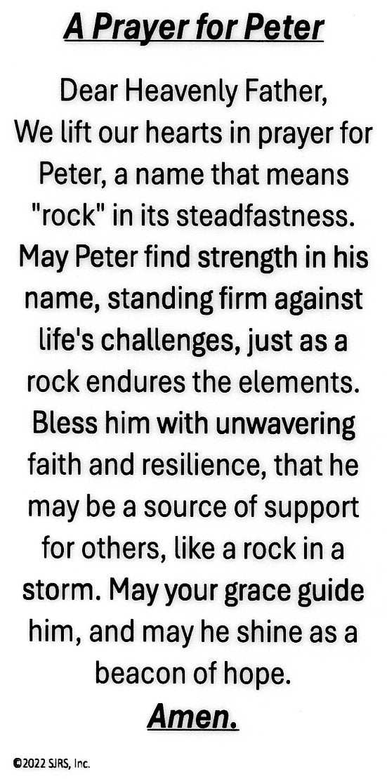 A Prayer for Peter U - LAMINATED HOLY CARDS- QUANTITY 25 PRAYER CARDS ...