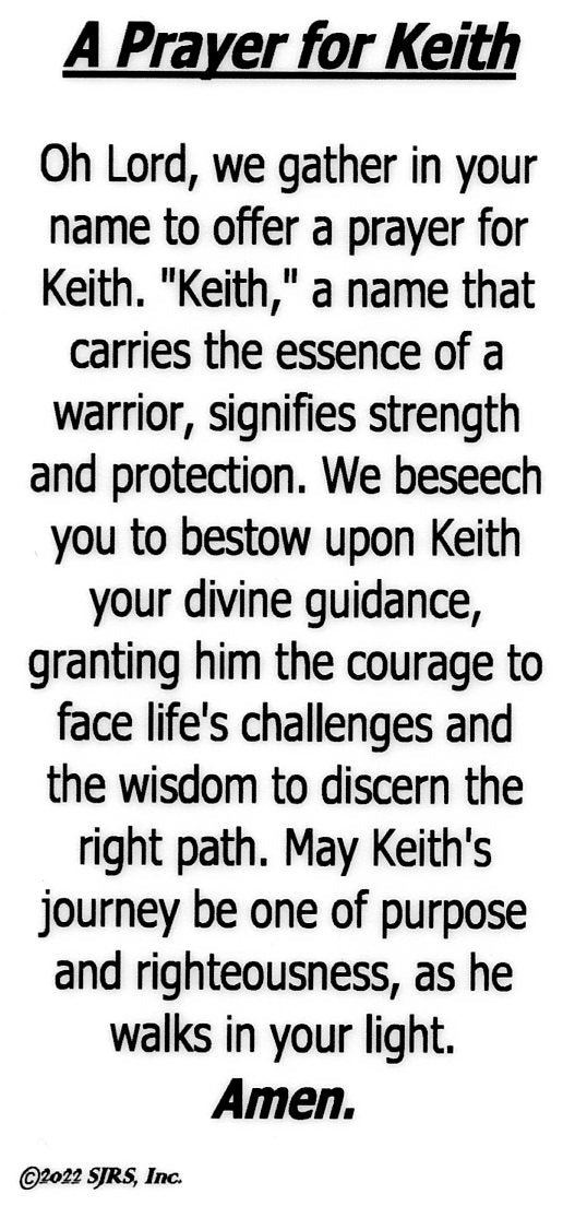 A Prayer for Keith U - LAMINATED HOLY CARDS- QUANTITY 25 PRAYER CARDS ...