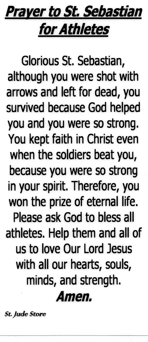 Prayer to St. Sebastian for Athletes U - LAMINATED HOLY CARDS- QUANTIT ...