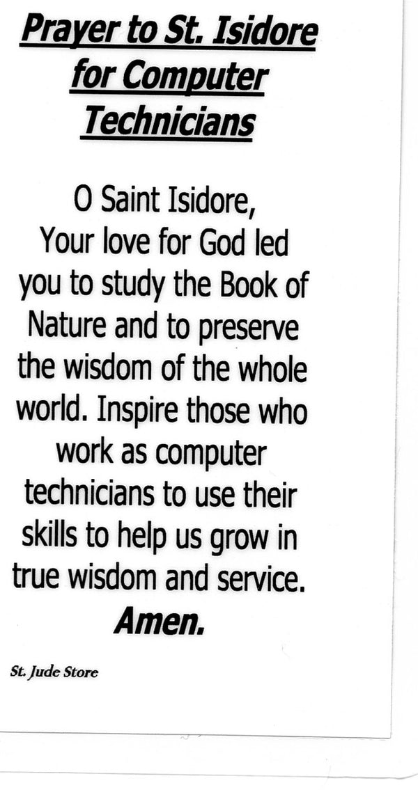 Prayer to St. Isidore for Computer Technicians U - LAMINATED HOLY CARD ...