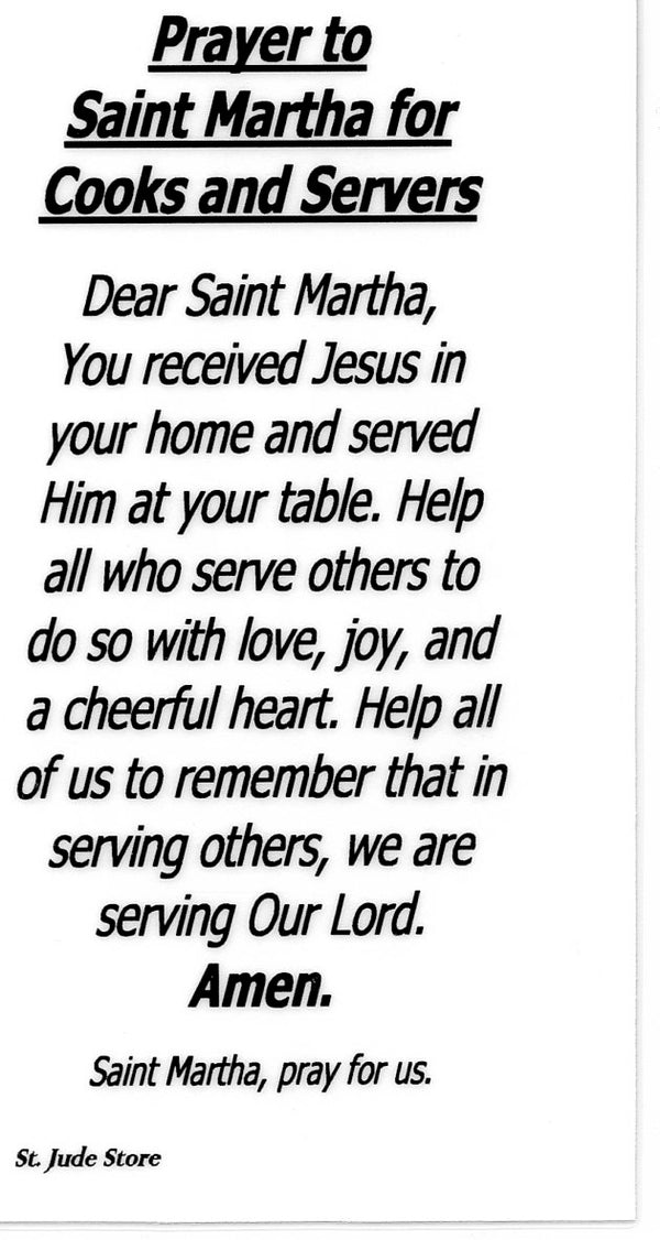 Prayer to Saint Martha for Cooks and Servers U - LAMINATED HOLY CARDS ...