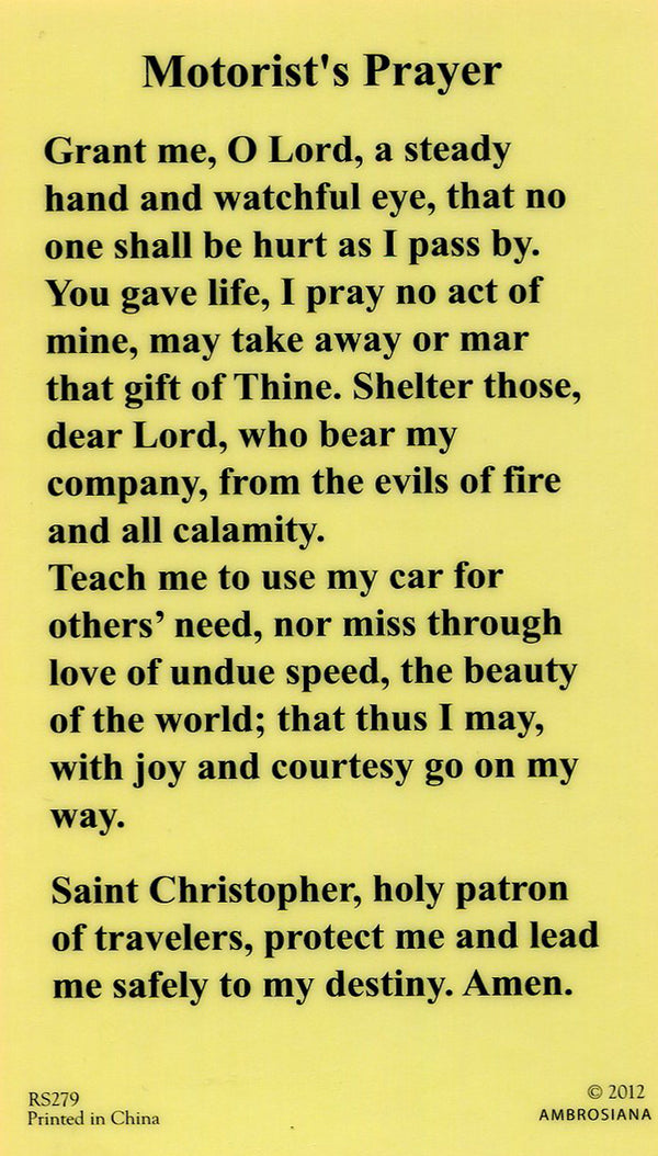 MOTORIST'S PRAYER- LAMINATED HOLY CARDS- QUANTITY 25 CARDS - Catholic ...