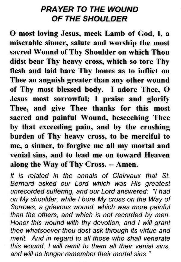 Prayer to the Wound of the Shoulder N - LAMINATED HOLY CARDS- QUANTITY ...