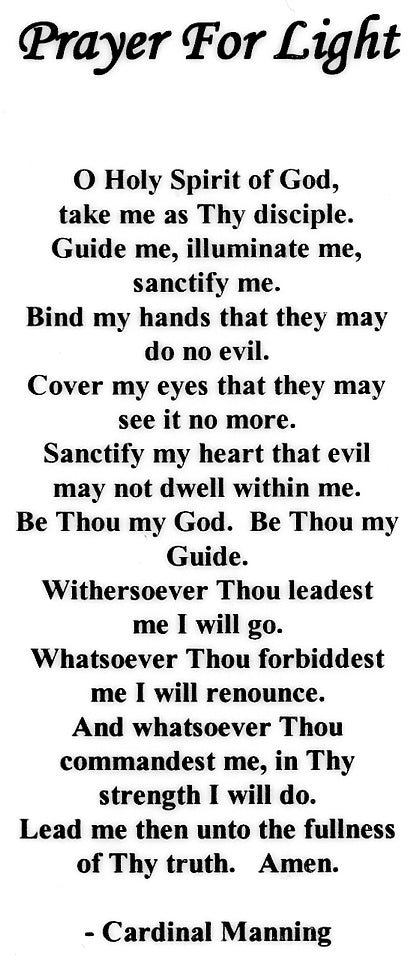 PRAYER FOR LIGHT - LAMINATED HOLY CARDS- QUANTITY 25 CARDS - Catholic ...