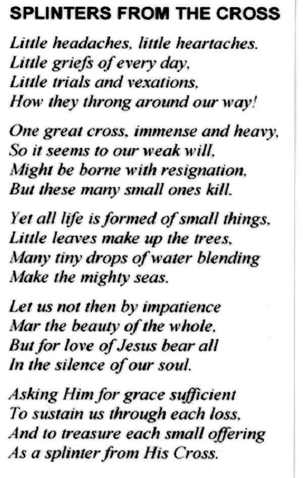 SPLINTERS FROM THE CROSS - LAMINATED HOLY CARDS- QUANTITY 25 PRAYER CA ...