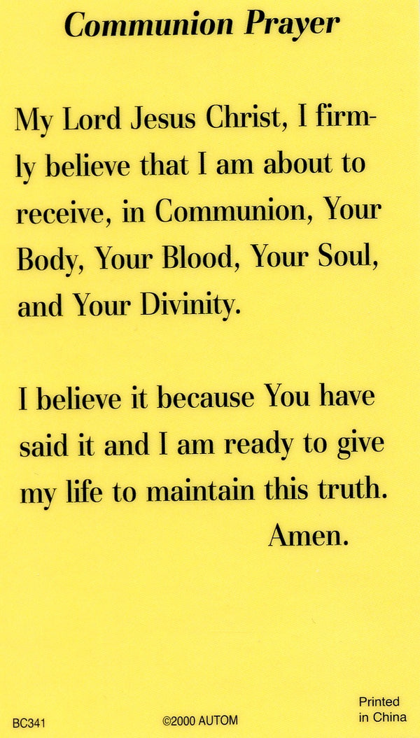 COMMUNION PRAYER- LAMINATED HOLY CARDS- QUANTITY 25 PRAYER CARDS ...