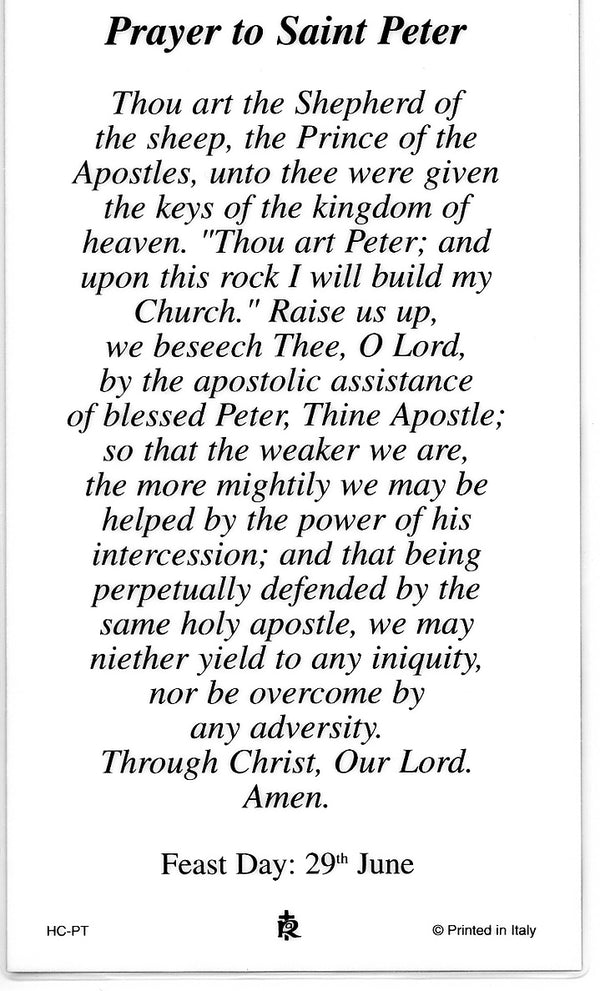 ST. PETER - LAMINATED HOLY CARDS- QUANTITY 25 PRAYER CARDS - Catholic ...