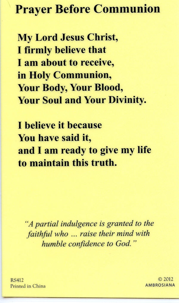 PRAYER BEFORE COMMUNION- LAMINATED HOLY CARDS- QUANTITY 25 PRAYER CARD ...