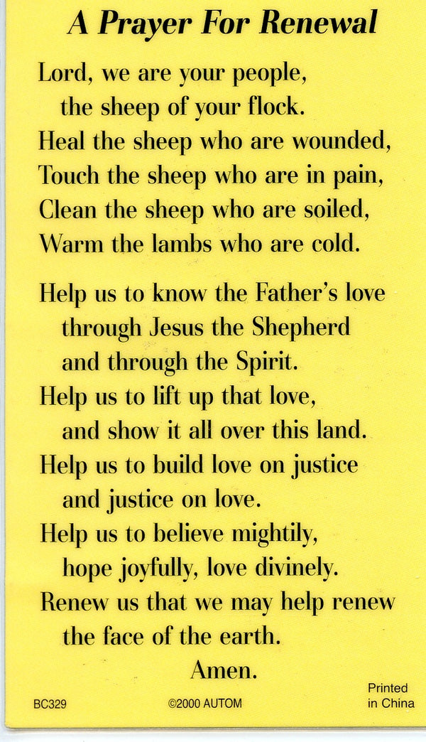 PRAYER FOR RENEWAL - LAMINATED HOLY CARDS- QUANTITY 25 PRAYER CARDS ...