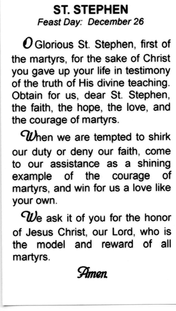 ST. STEPHEN - LAMINATED HOLY CARDS- QUANTITY 25 CARDS - Catholic Pictures