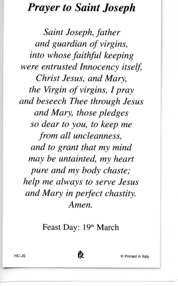 ST. JOSEPH - LAMINATED HOLY CARDS- QUANTITY 25 PRAYER CARDS - Catholic ...